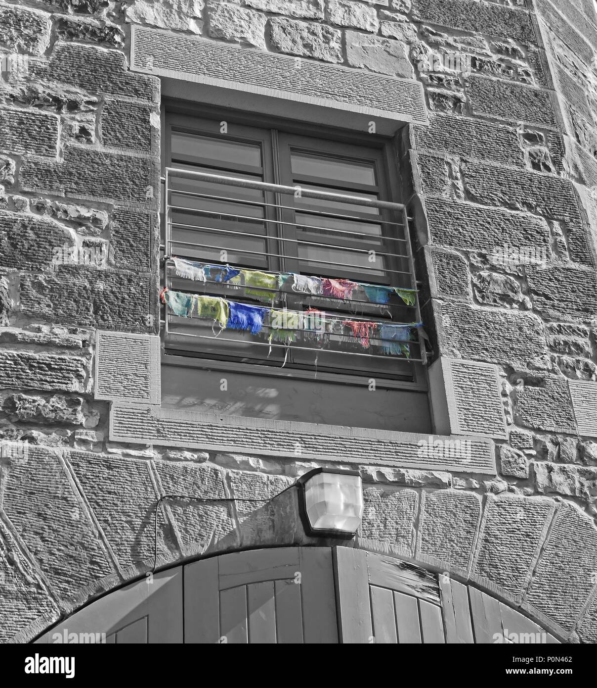 Window Displaying Faded Flags or Bunting - Water of Leith Walkway ...