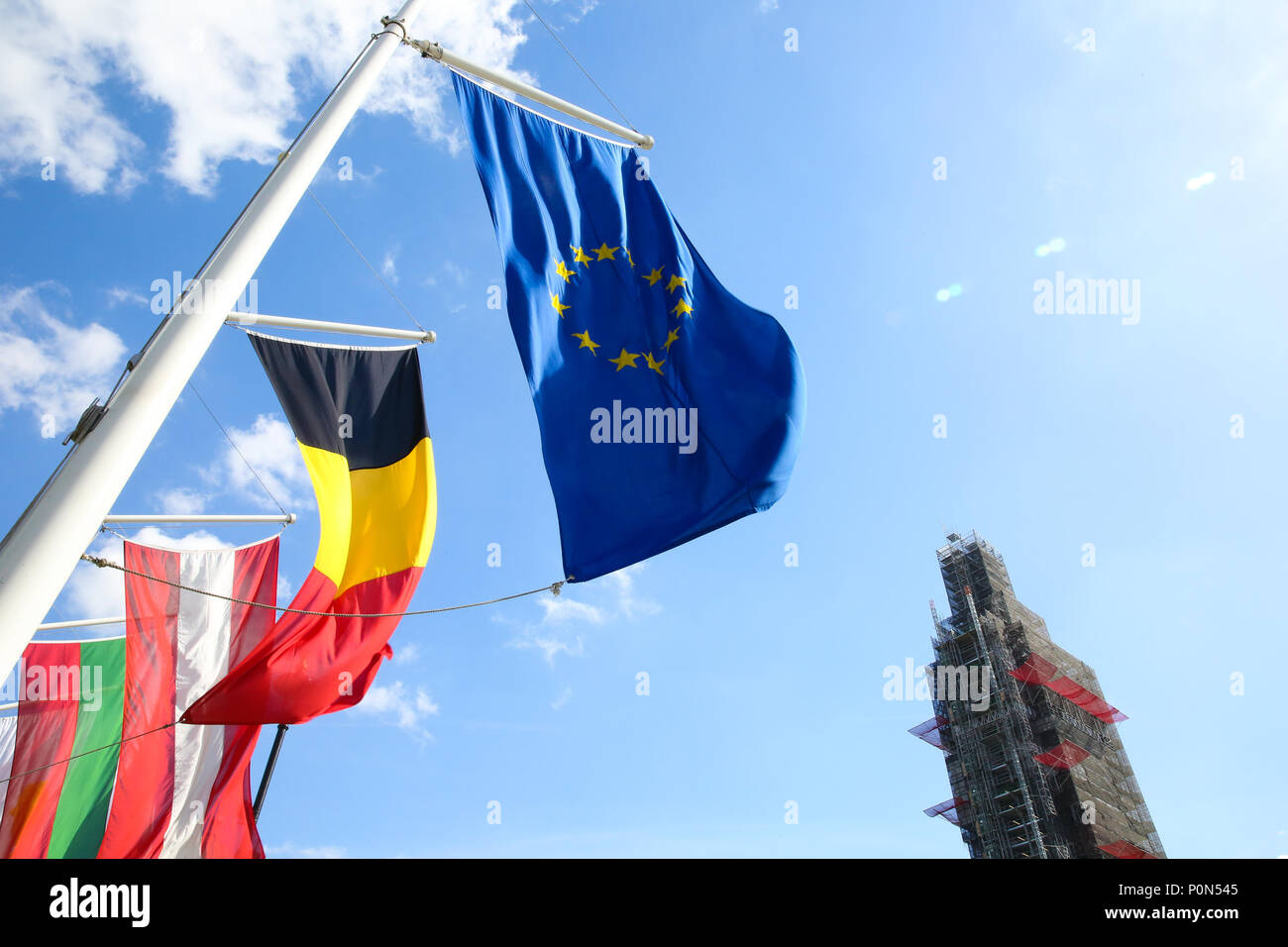 Flags of European countries in Parliament Square Featuring: Atmosphere ...