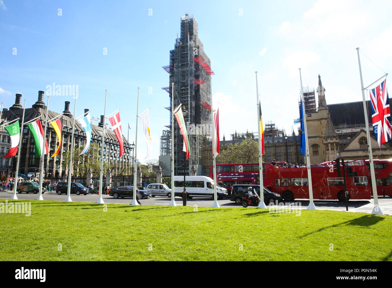Flags of European countries in Parliament Square Featuring: Atmosphere ...