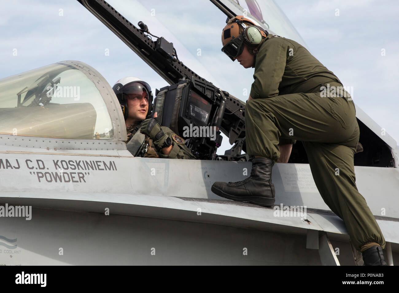 Lance Cpl. Hunter Cathron, right, speaks with Maj. Kevin Bowler prior ...