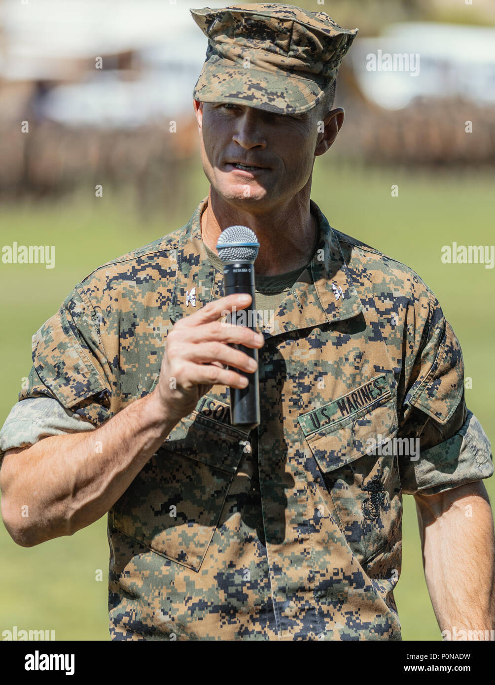 Col. Kyle B. Ellison, commanding officer, 7th Marine Regiment, gives a ...