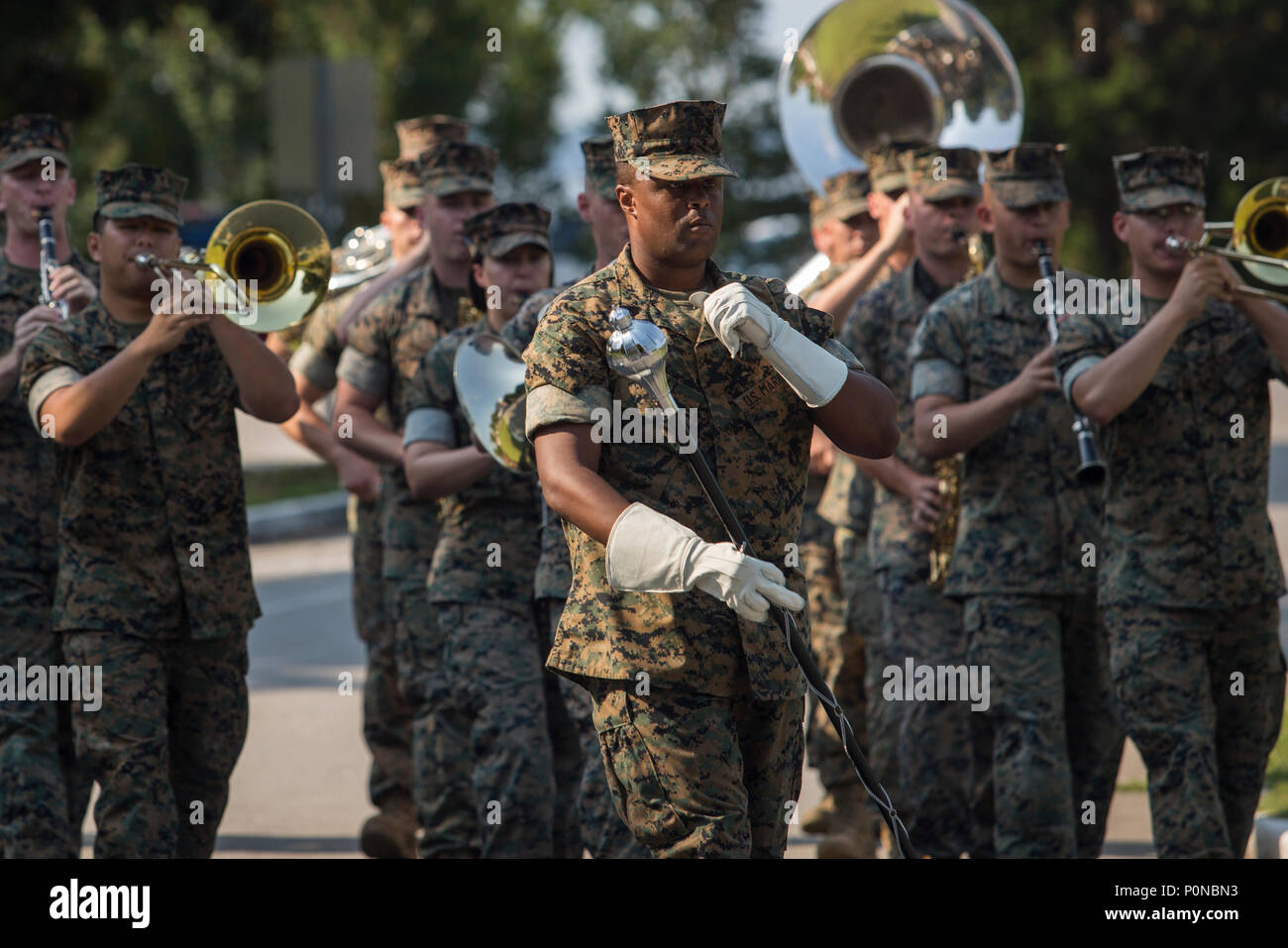 U.S. Marines with the 2d Marine Division Band preform during a change ...