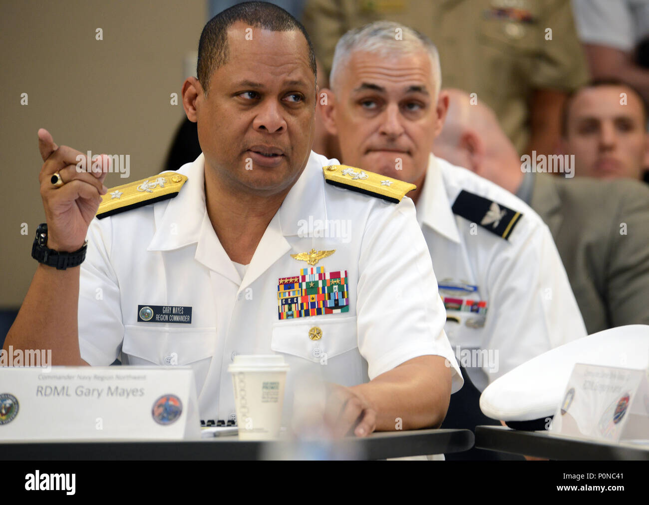 U.S. Navy Rear Admiral Gary A. Mayes (left), Navy Region Northwest ...