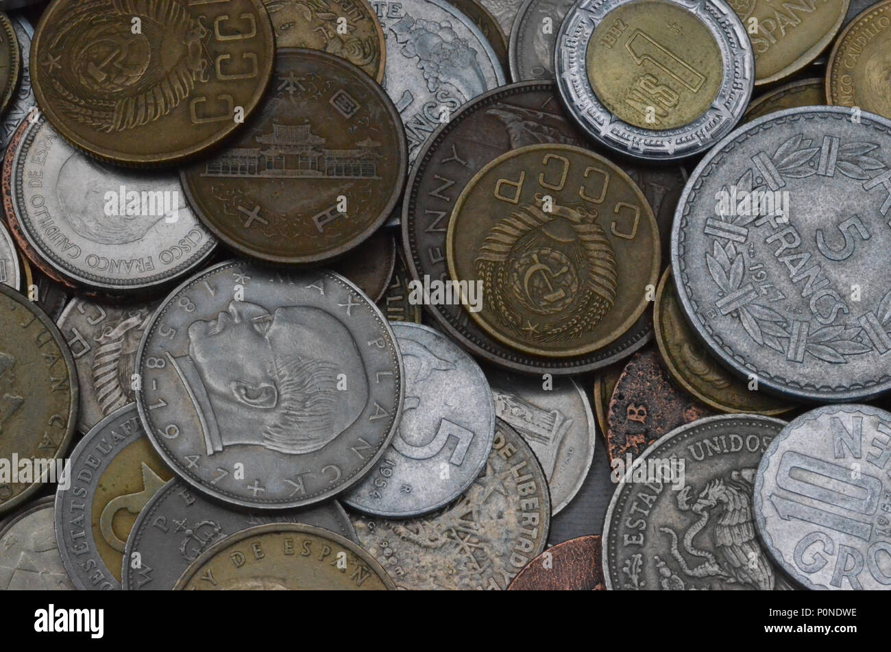 Assorted vintage foreign coins Stock Photo - Alamy