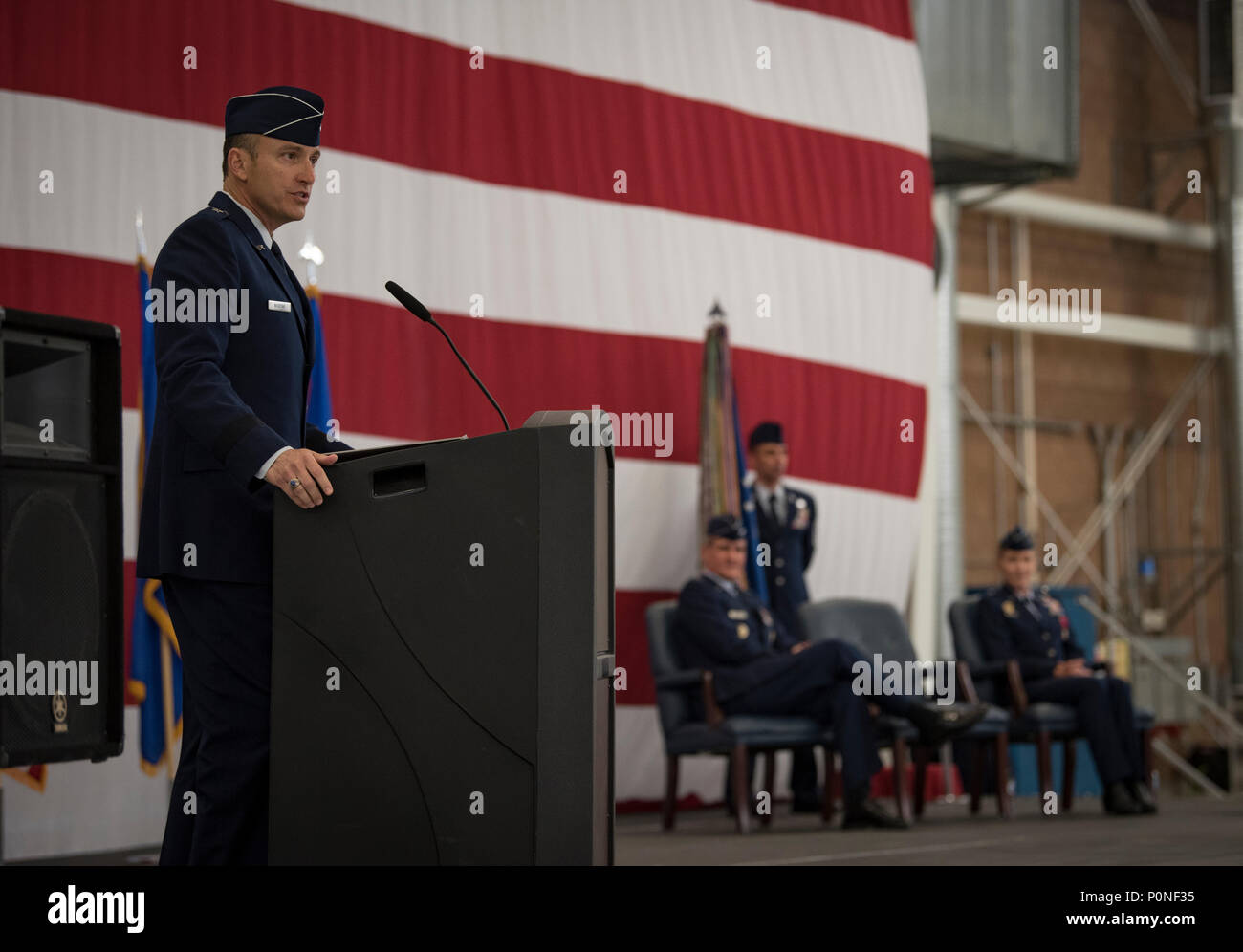 Brig. Gen. Robert Novotny, 57th Wing commander, speaks during the 57th ...