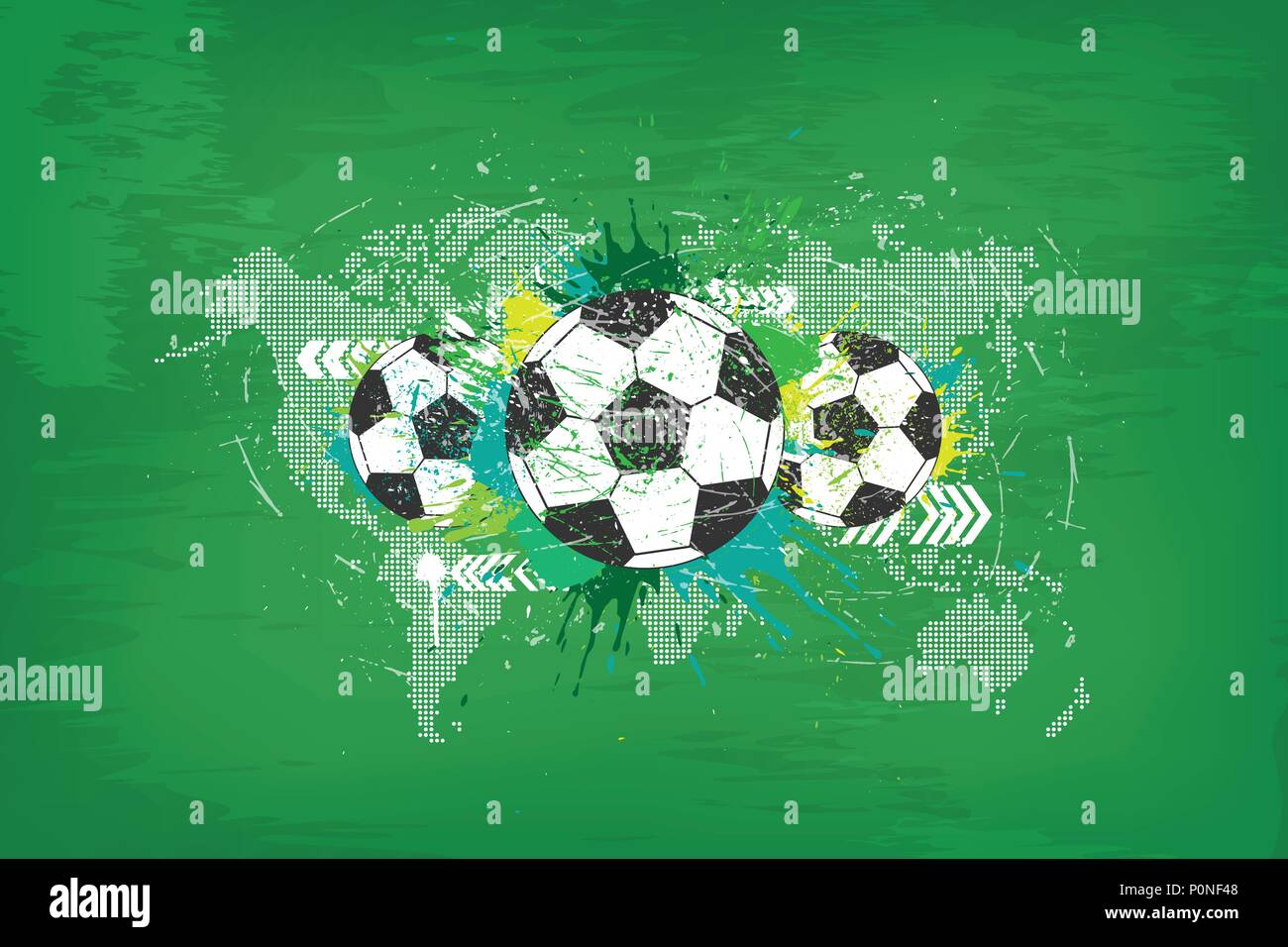 Grunge abstract football background with world map and dust particle on ...