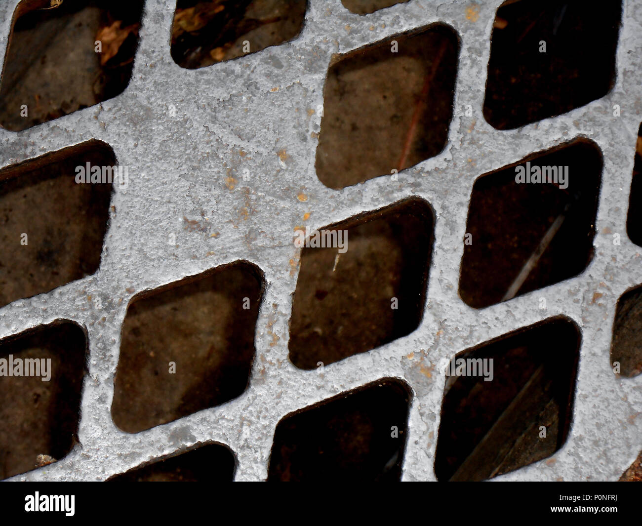 Closeup of a metal sewer grate with a diamond-pattern Stock Photo - Alamy