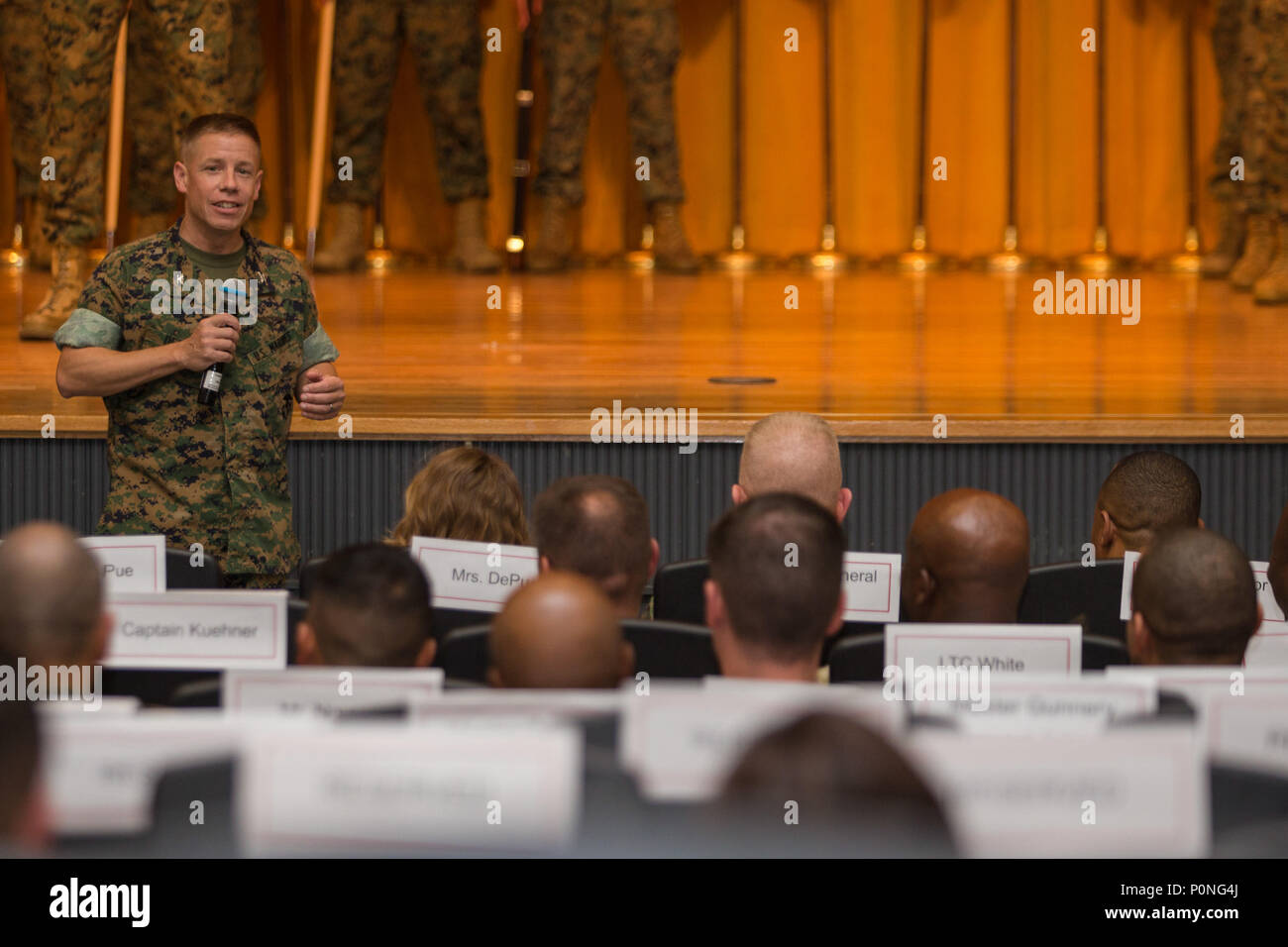 CAMP FOSTER, OKINAWA, Japan- Col. William Depue Jr. speaks to Marines ...
