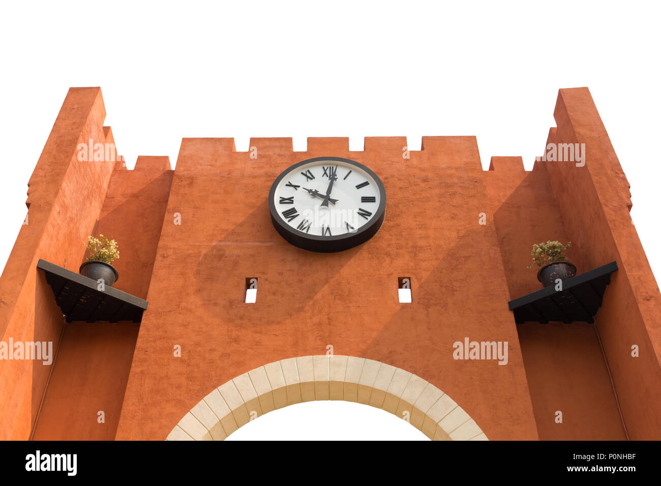 The wall with big clock on white background Stock Photo - Alamy