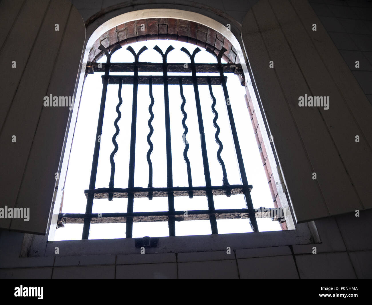 Decorative window grating in a public toilet, Isle of Man, UK Stock ...