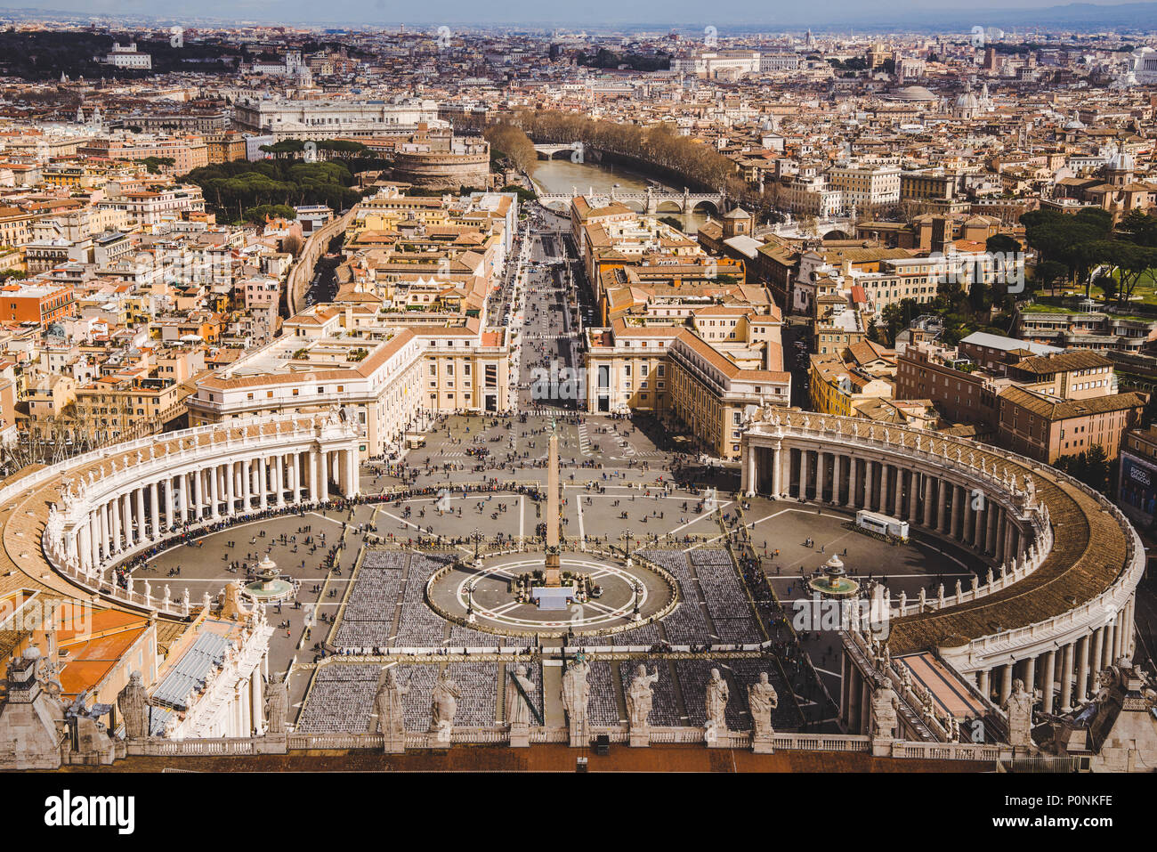 aerial view of St. Peter's square with Bernini colonnade, Vatican ...