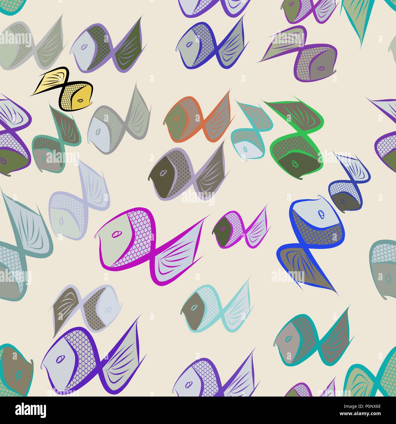 Seamless decorative hand drawn fish art illustrations. Good for design ...