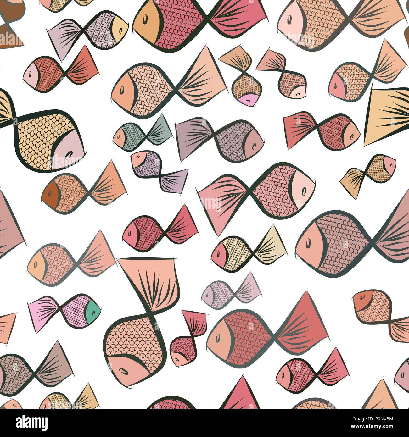 Seamless abstract fish illustrations background. Cartoon style vector ...