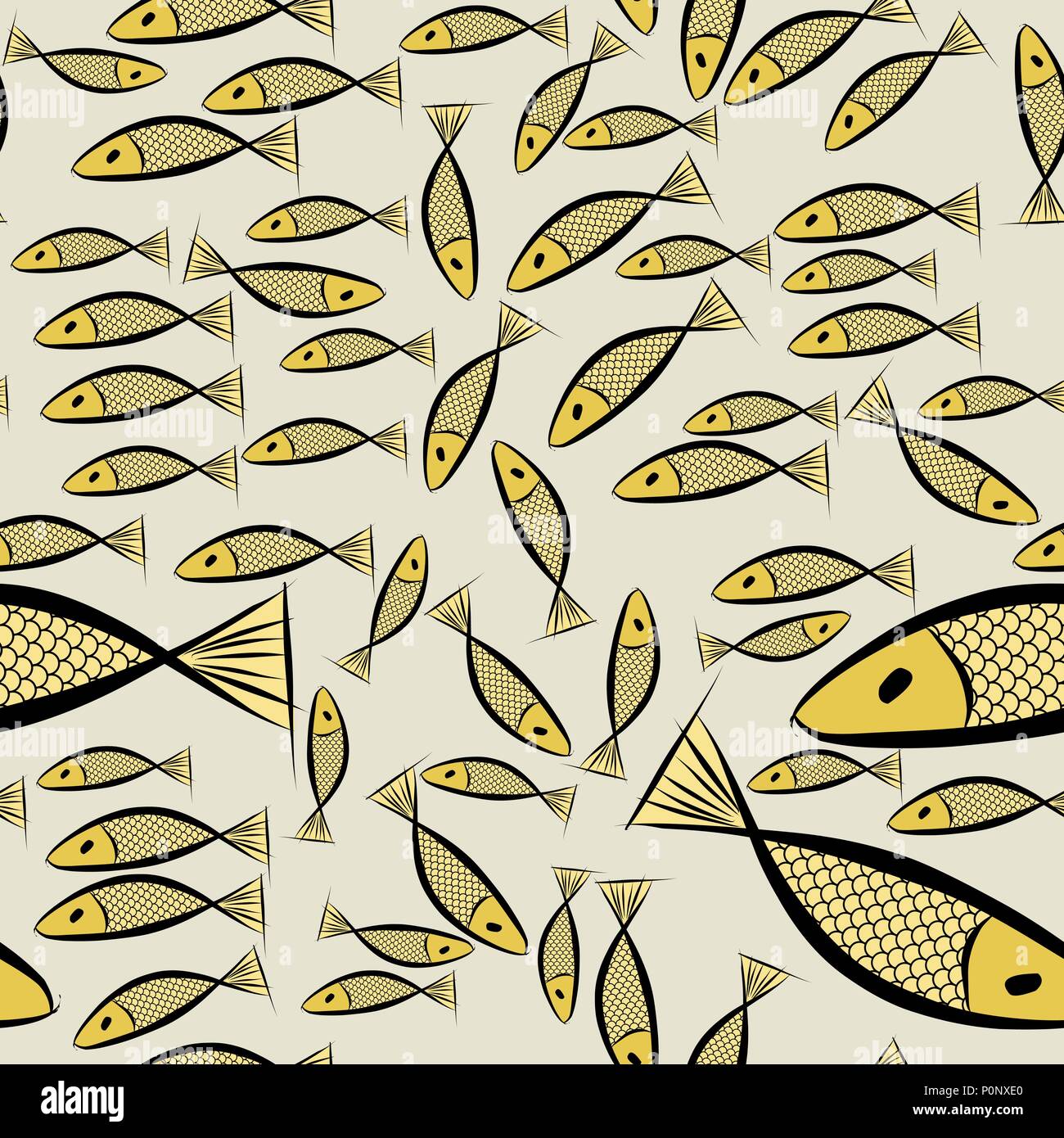 Seamless fish illustrations background abstract, hand drawn. Cartoon ...