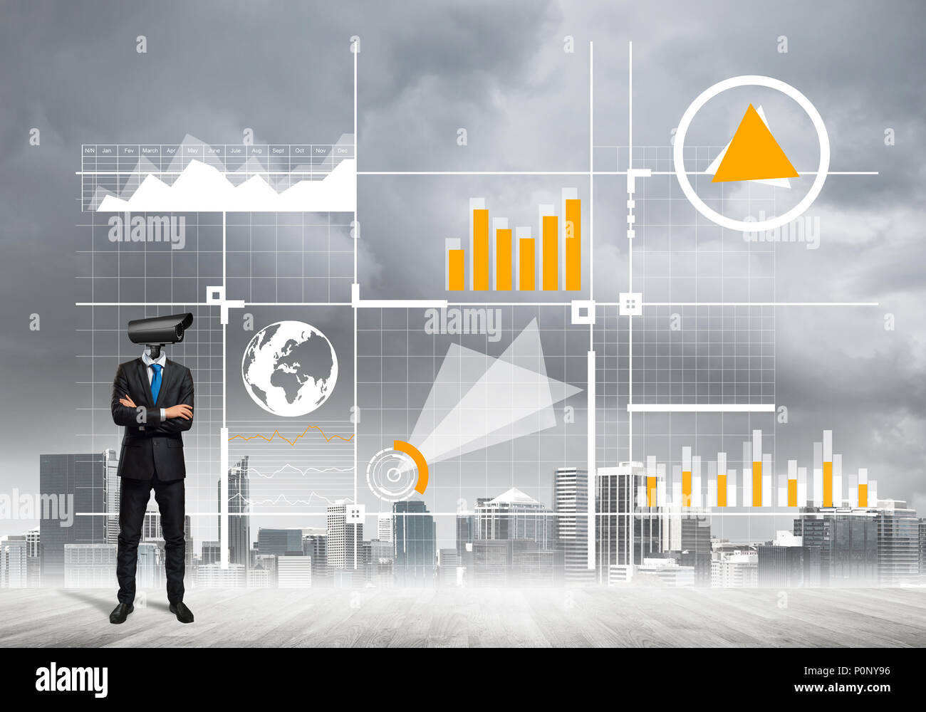 Concept of security and privacy protection with camera headed man Stock ...