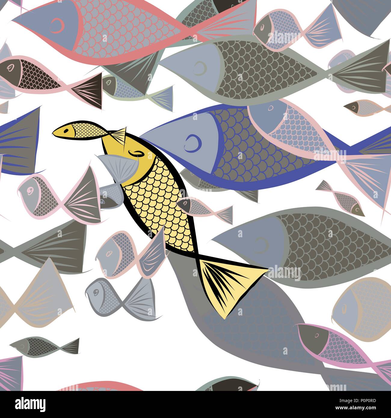 Seamless decorative hand drawn fish art illustrations. Good for design ...