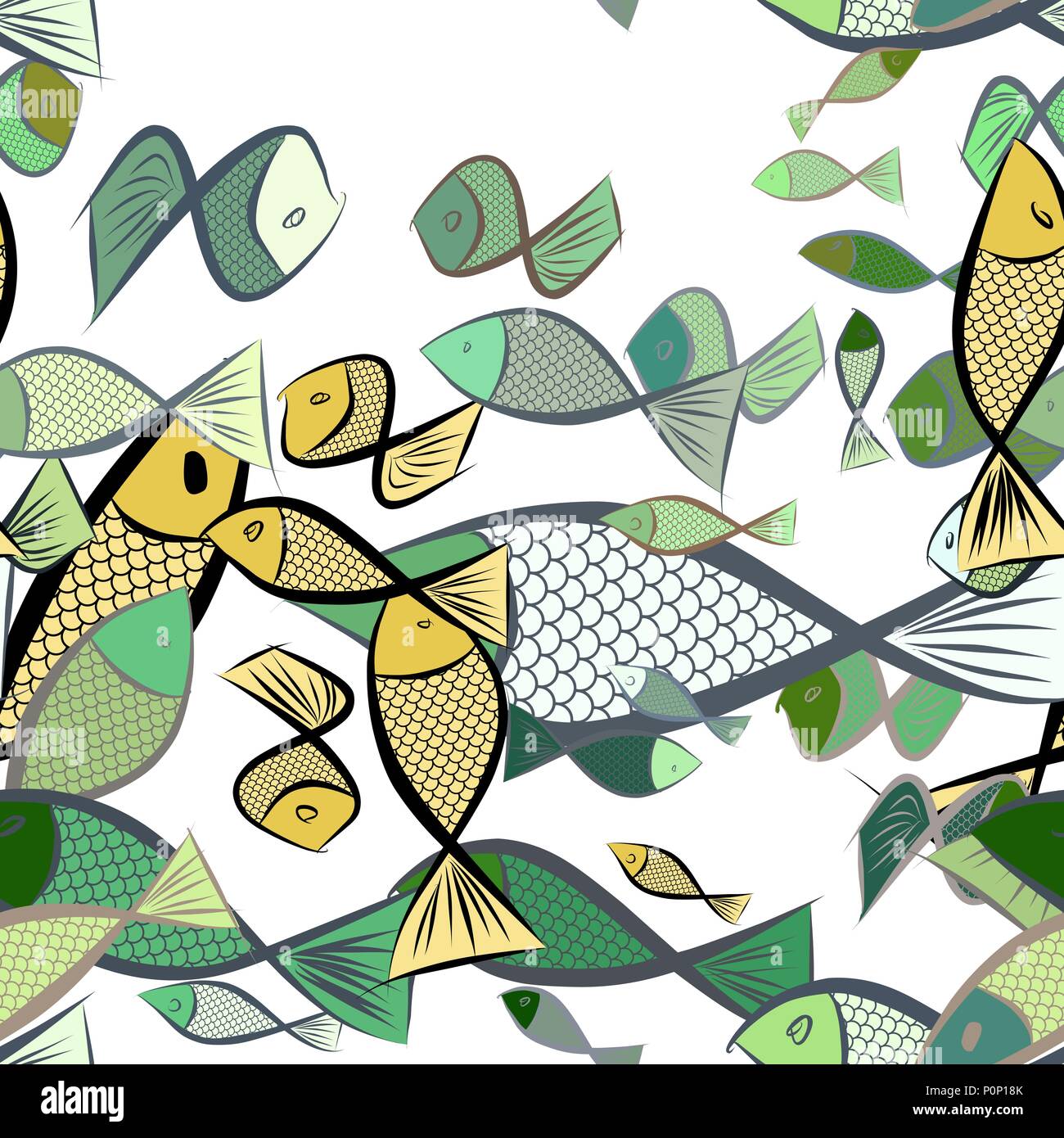 Seamless hand drawn fish illustrations background, good for graphic ...