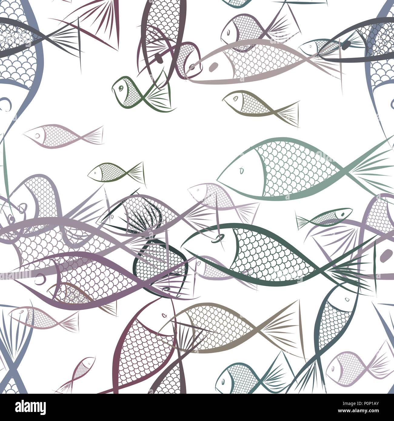 Seamless fish illustrations background abstract, hand drawn. Cartoon ...