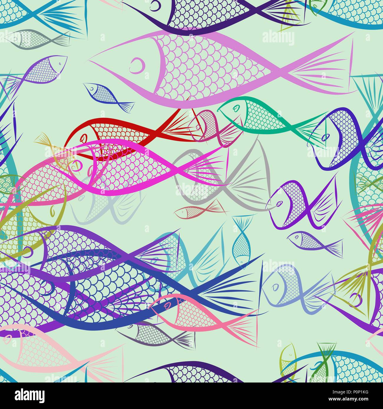 Seamless hand drawn fish illustrations background, good for graphic ...