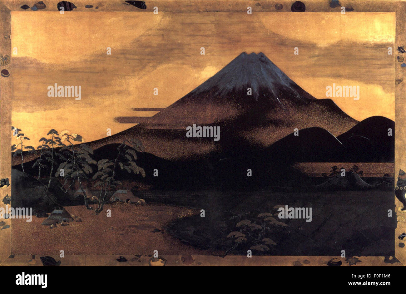 'Fuji Tagonoura', 'maki-e' picture by Shibata Zeshin, 1872 Stock Photo ...