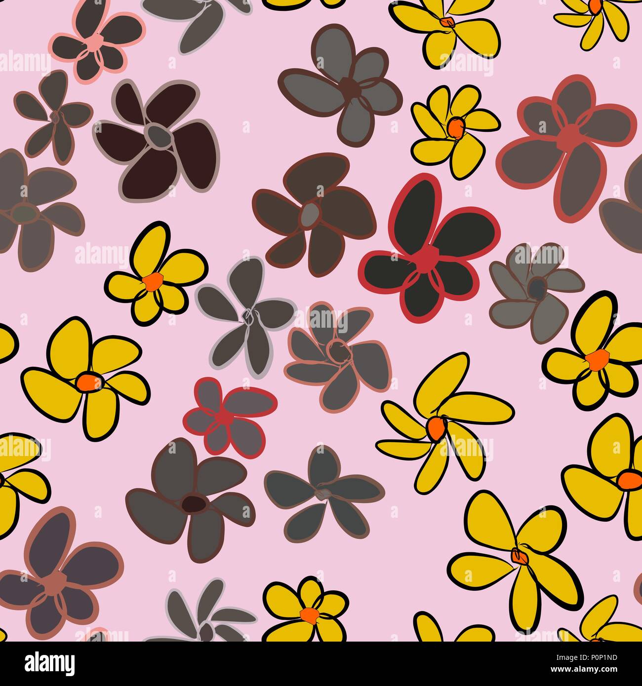 Seamless flower illustrations background abstract, hand drawn. Cartoon ...