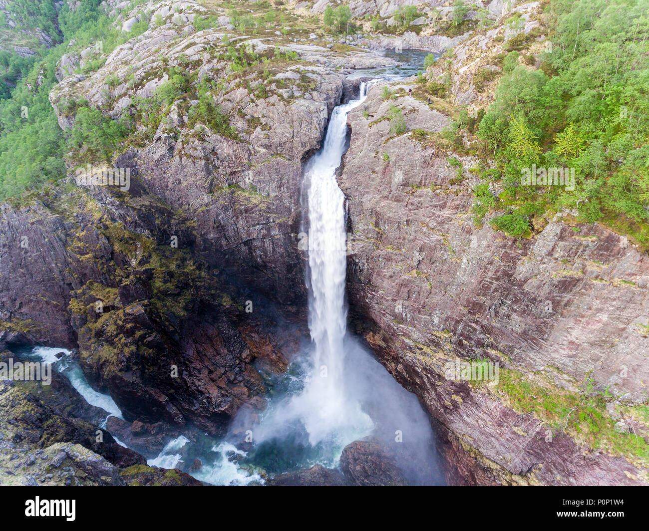 Photo of Manafossen waterfall in Norway. Aerial shot. Top view Stock ...