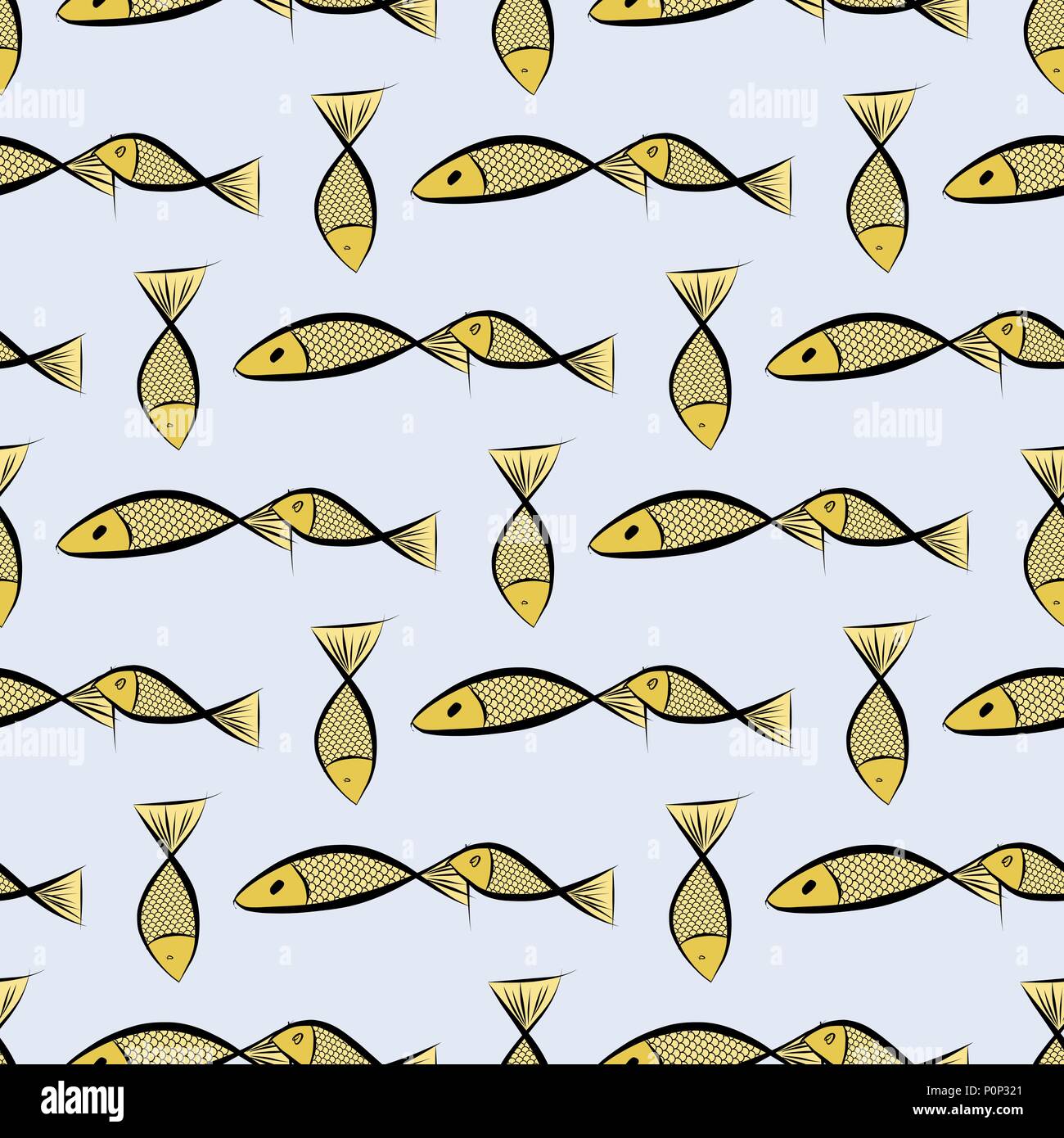 Seamless fish illustrations background abstract, hand drawn. Cartoon ...