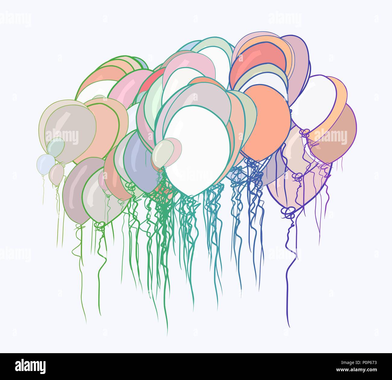 Decorative hand drawn flying balloons art illustrations. Good for ...