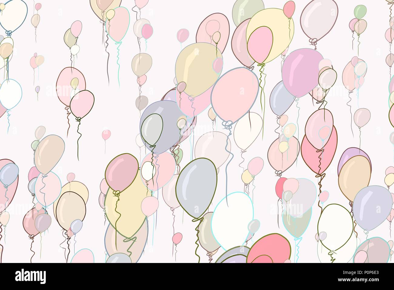 Decorative hand drawn flying balloons art illustrations. Good for ...