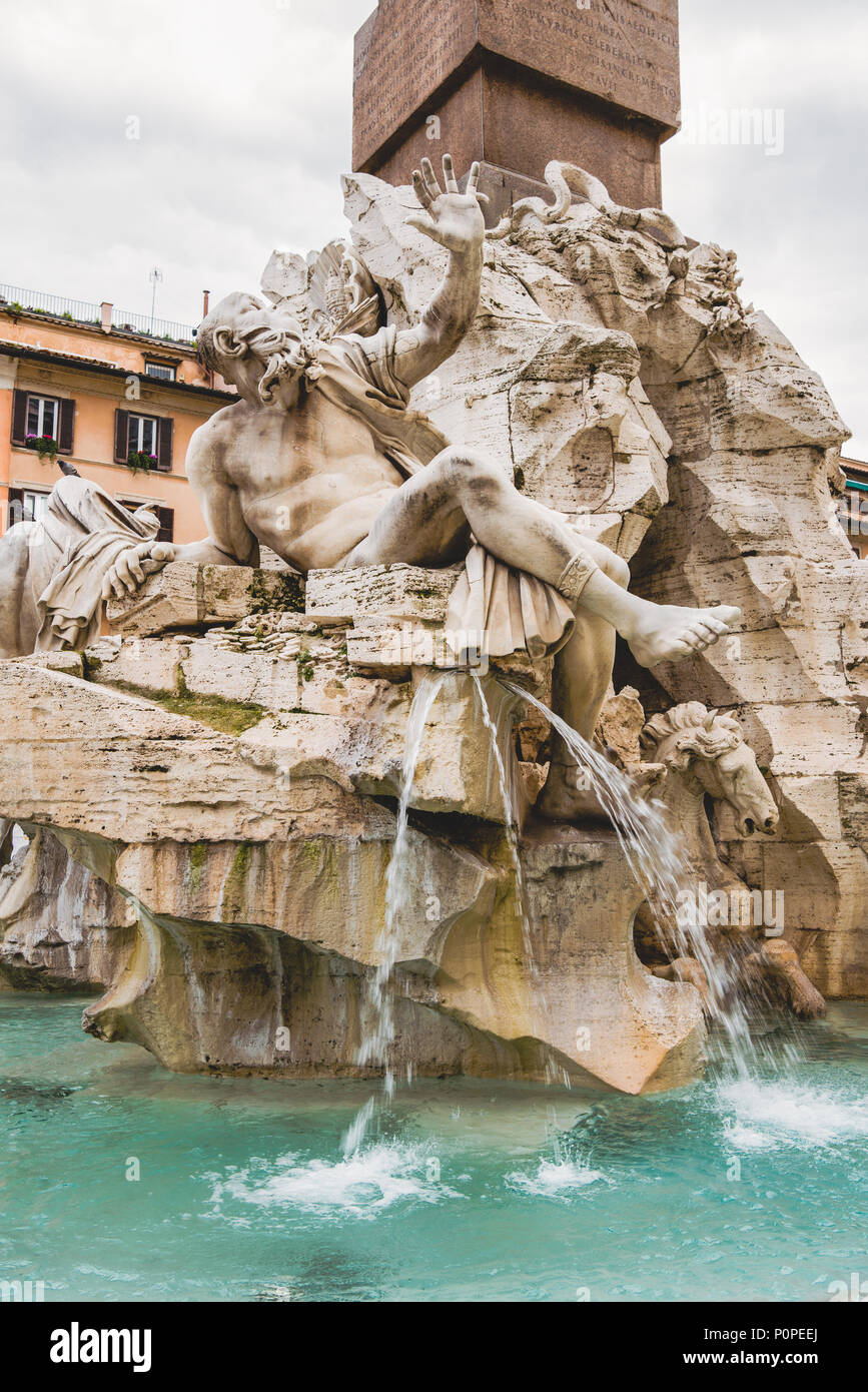 statues on Fountain of Four Rivers in Rome, Italy Stock Photo - Alamy
