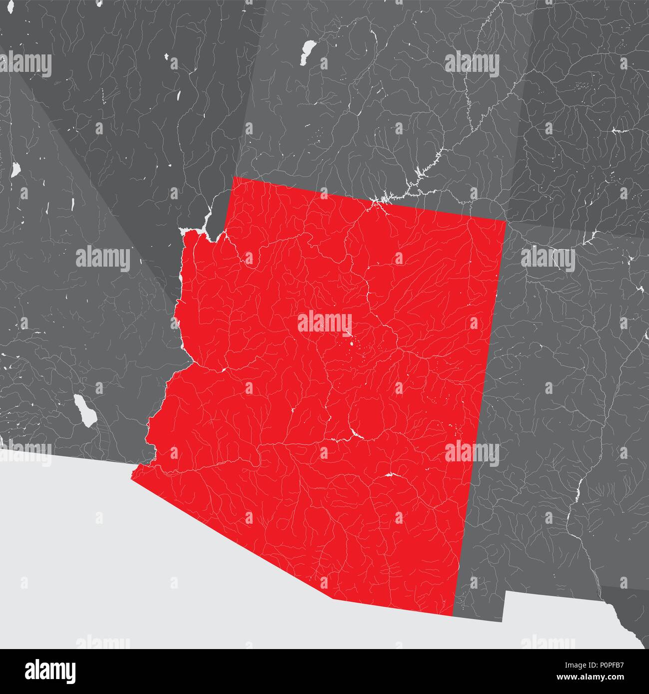 U.S. states - map of Arizona. Hand made. Rivers and lakes are shown ...