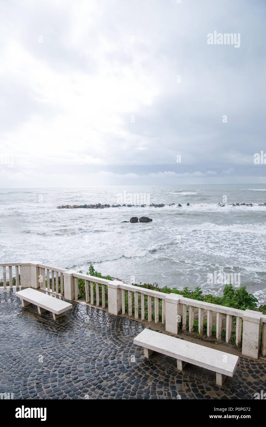 view of stormy mediterranean sea from terrace, Anzio, Italy Stock Photo ...