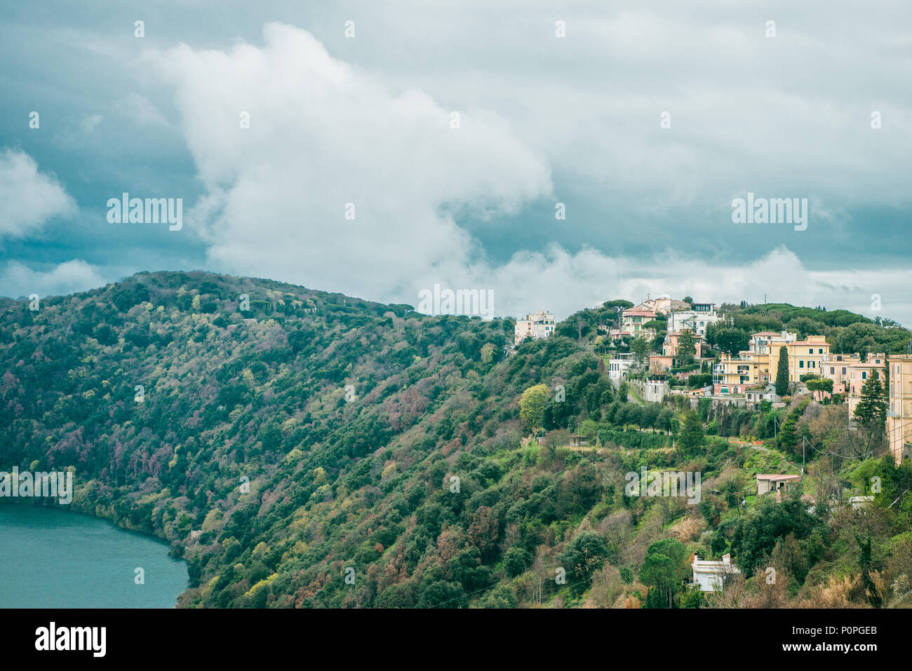 lake albano and alban hills in Castel Gandolfo, Rome suburb, Italy ...