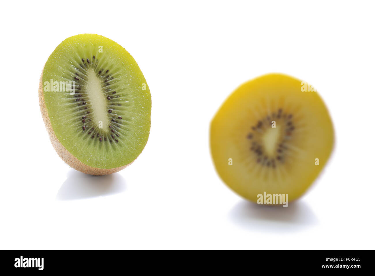 Fresh green and gold kiwi fruit isolated on white background Stock ...