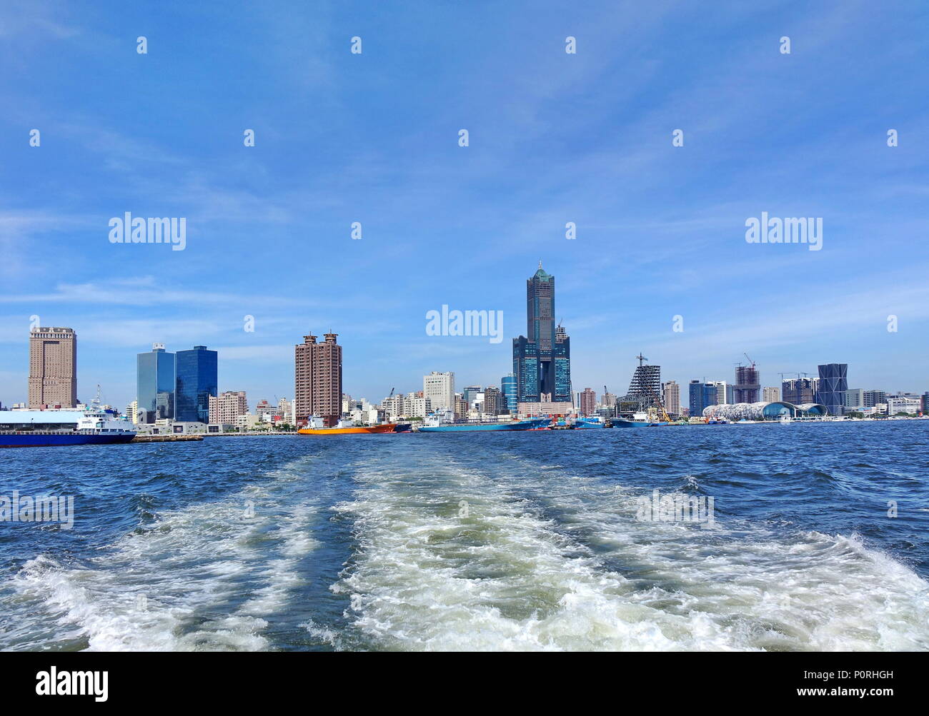 The skyline of Kaohsiung City in Taiwan seen from the harbor Stock ...