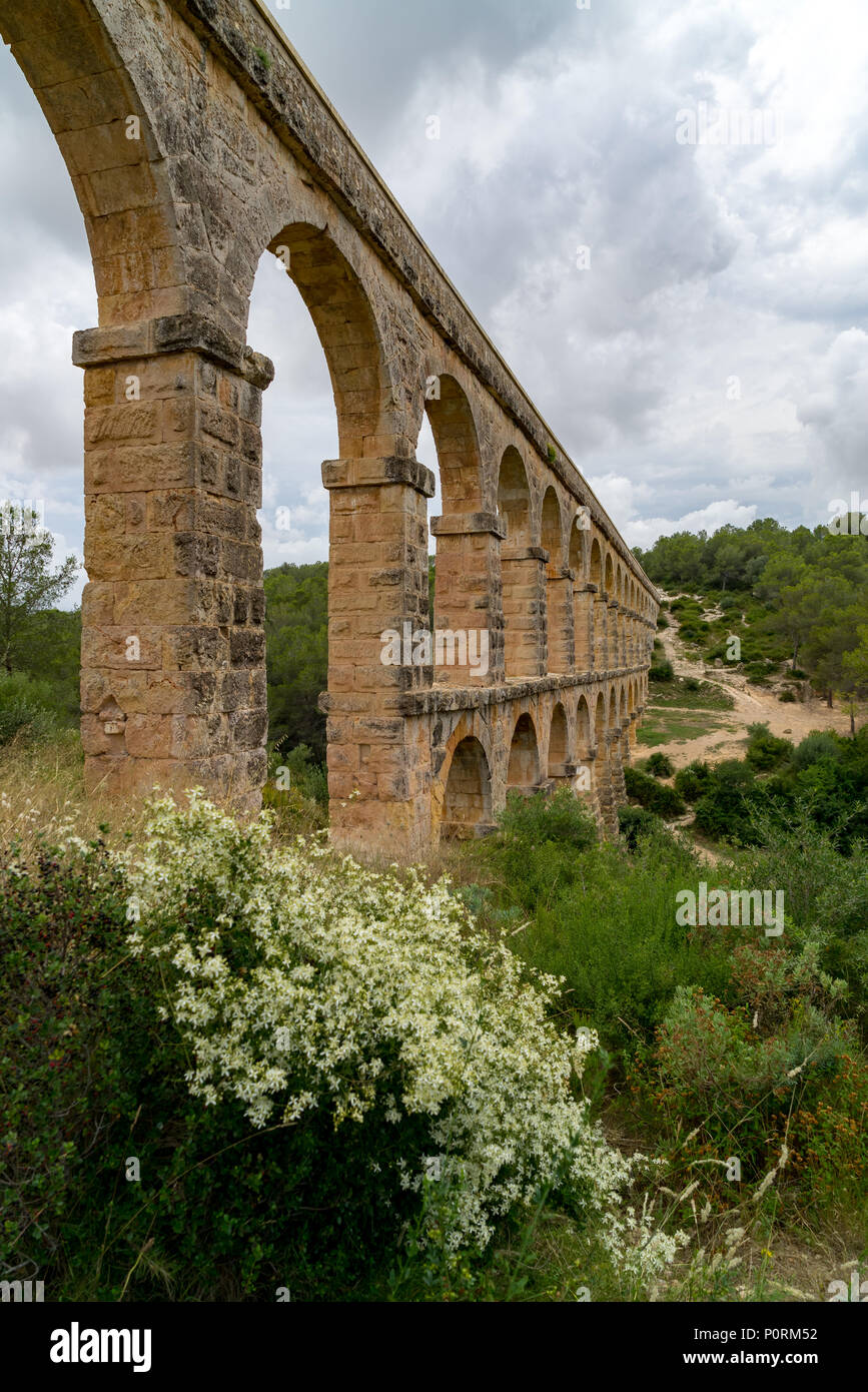 The beautiful and historic remains of the Roman Aqueduct named Pont del ...