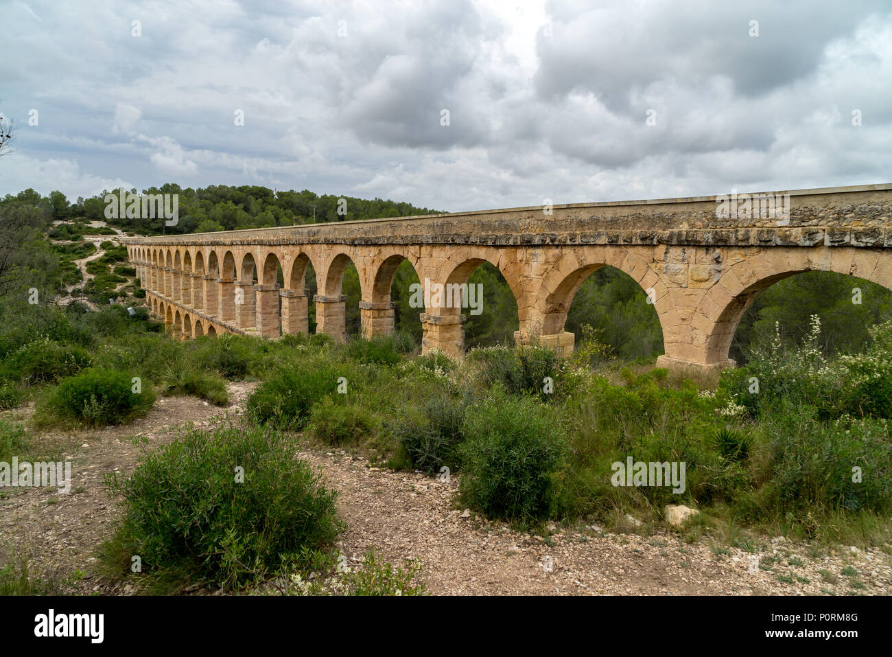 The beautiful and historic remains of the Roman Aqueduct named Pont del ...