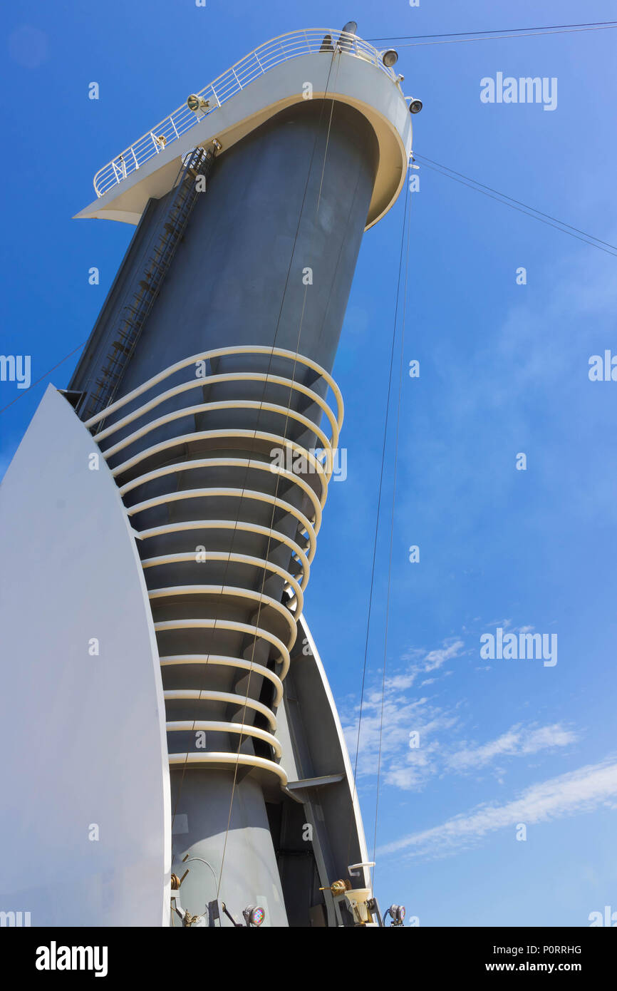 Cape Canaveral, USA - April 29, 2018: The pipe at cruise liner or ship ...
