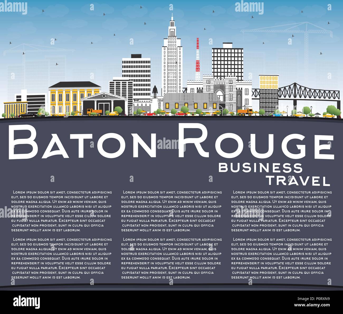 Baton Rouge Louisiana City Skyline with Color Buildings, Blue Sky and ...