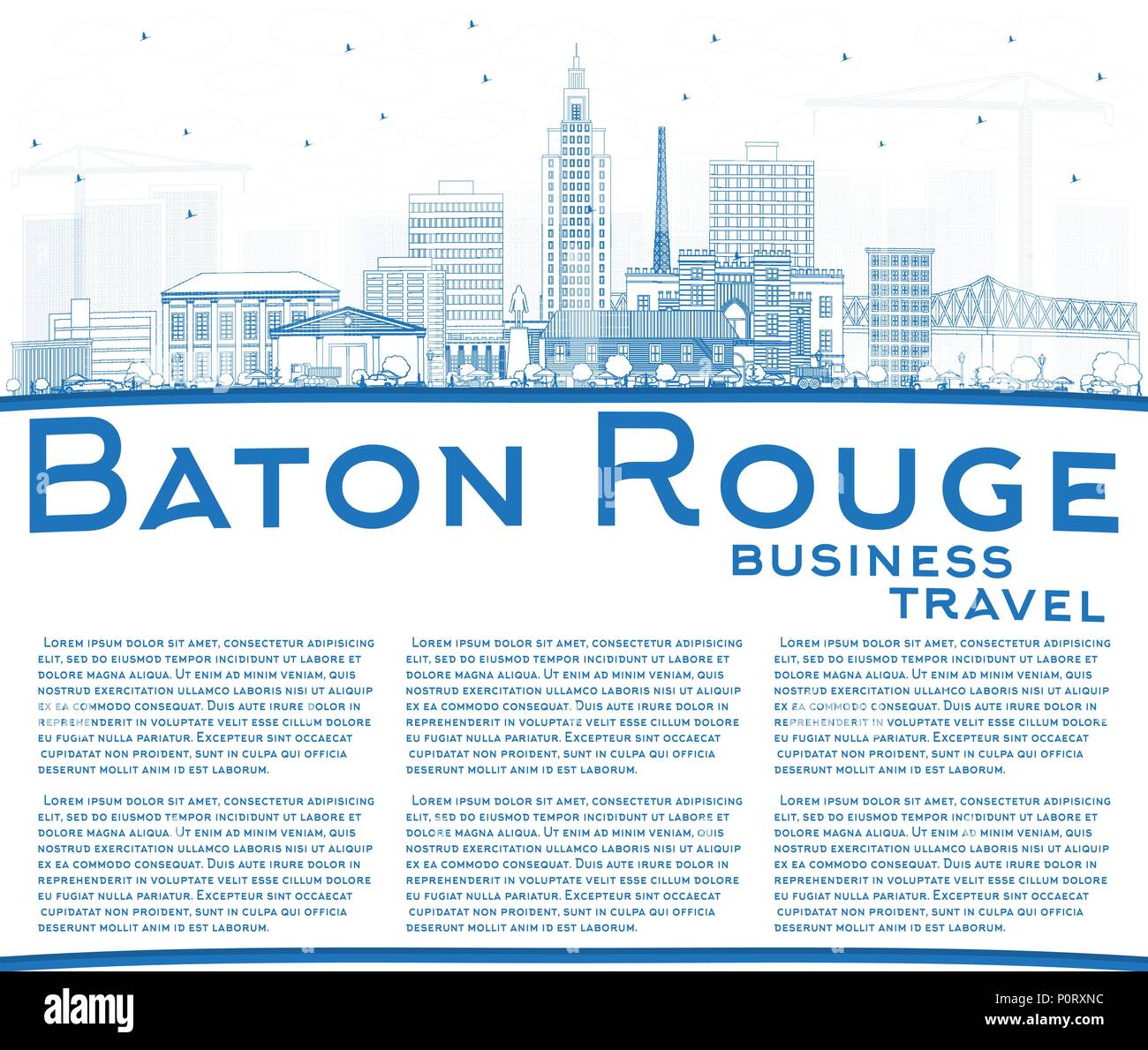 Outline Baton Rouge Louisiana City Skyline with Blue Buildings and Copy ...
