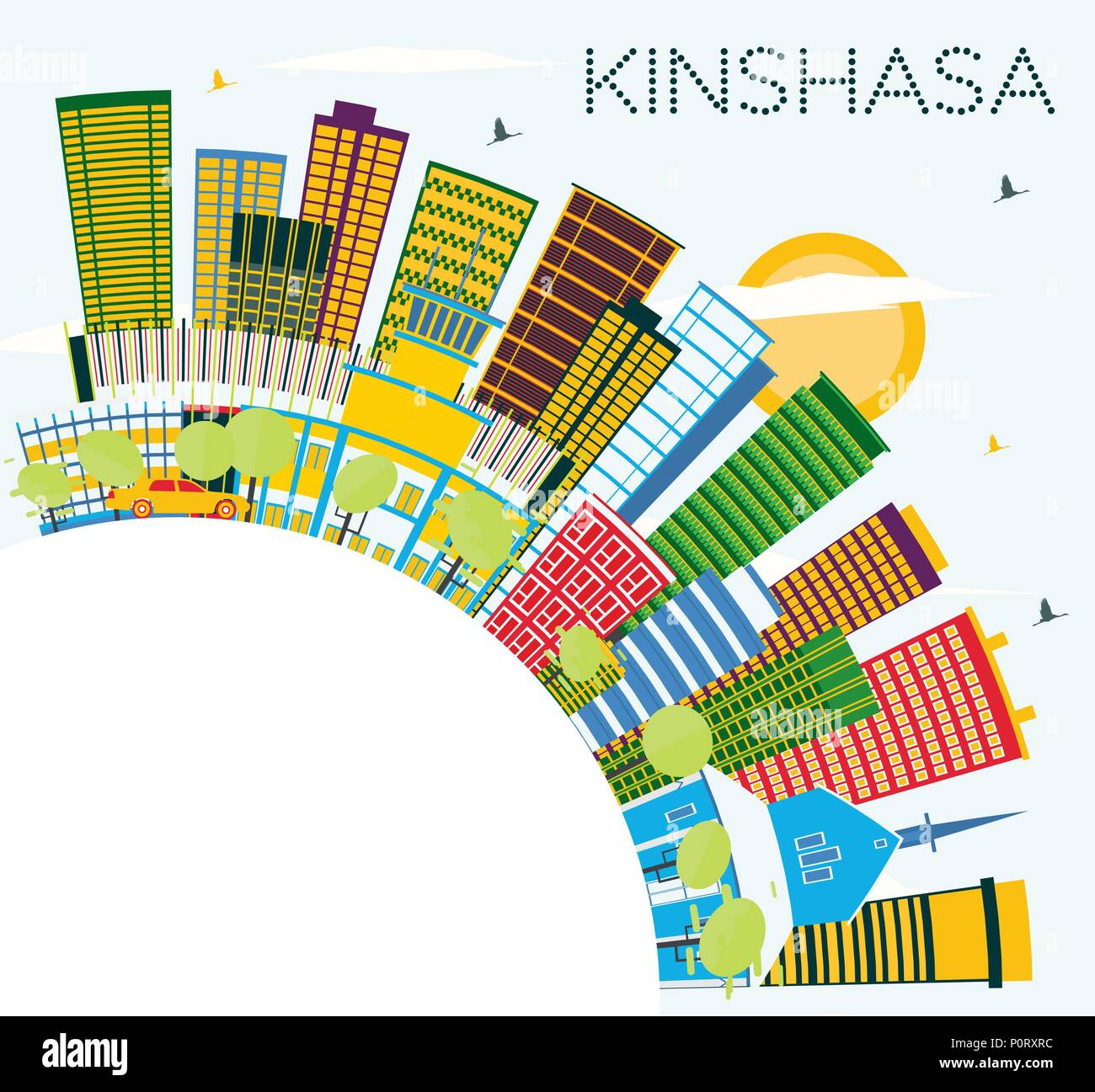Kinshasa Skyline with Color Buildings, Blue Sky and Copy Space. Vector ...
