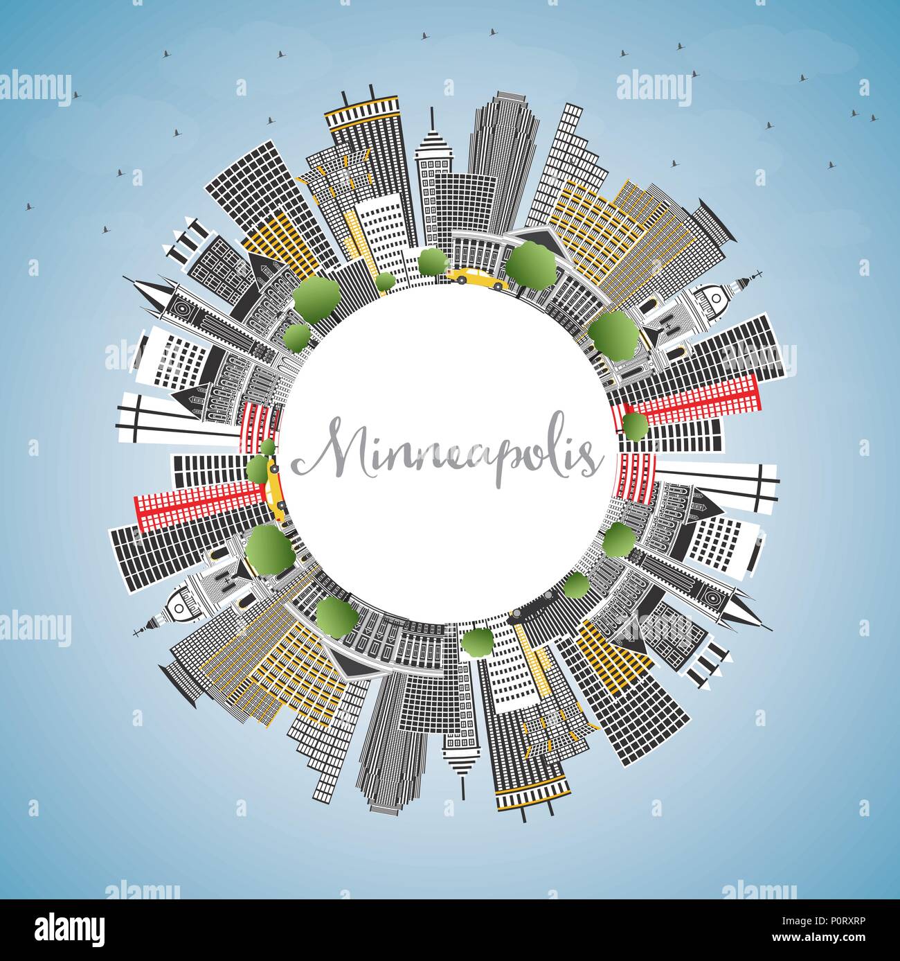 Minneapolis Minnesota Skyline with Color Buildings, Blue Sky and Copy ...