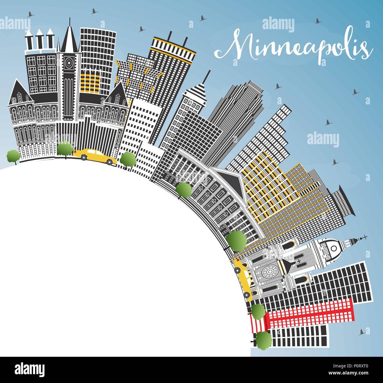 Minneapolis Minnesota Skyline with Color Buildings, Blue Sky and Copy ...