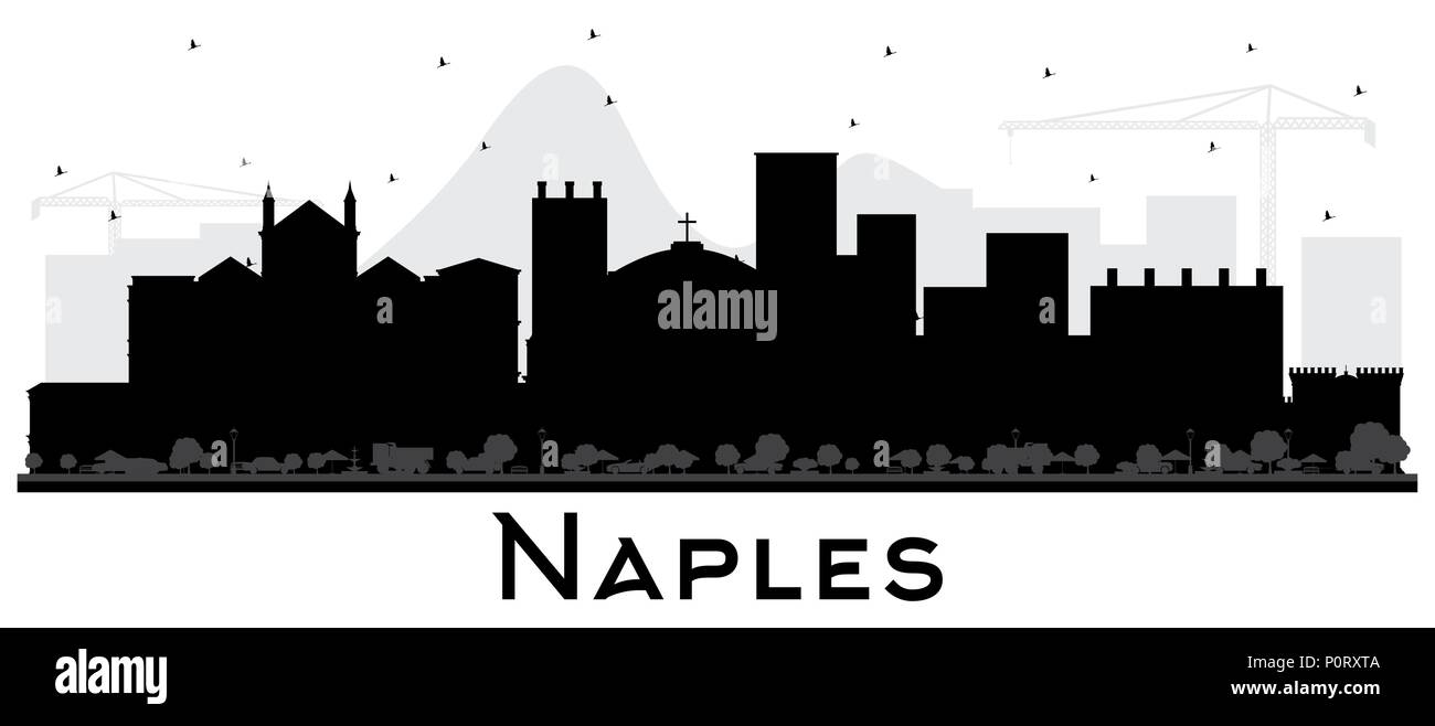 Naples Italy City Skyline with Black Buildings Isolated on White ...