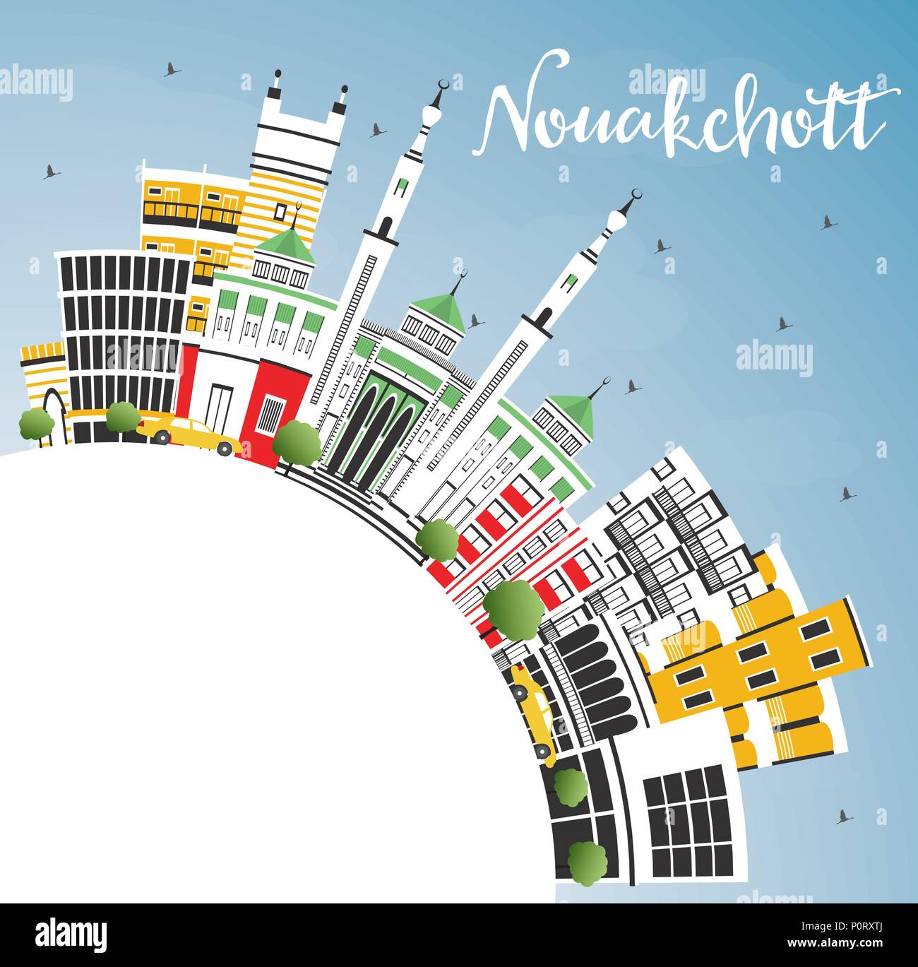 Nouakchott Mauritania City Skyline with Color Buildings, Blue Sky and ...