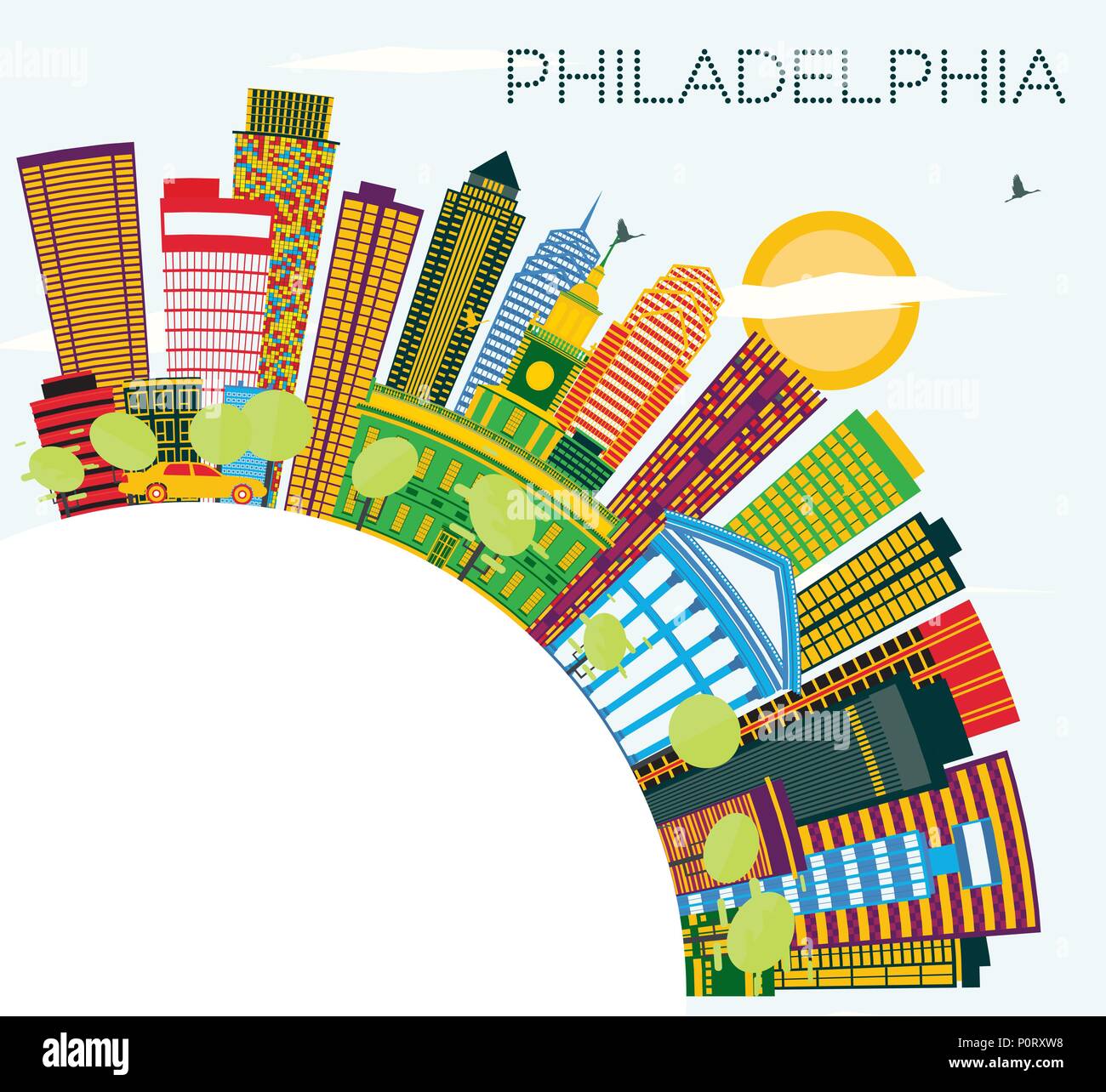 Philadelphia Skyline with Color Buildings, Blue Sky and Copy Space ...