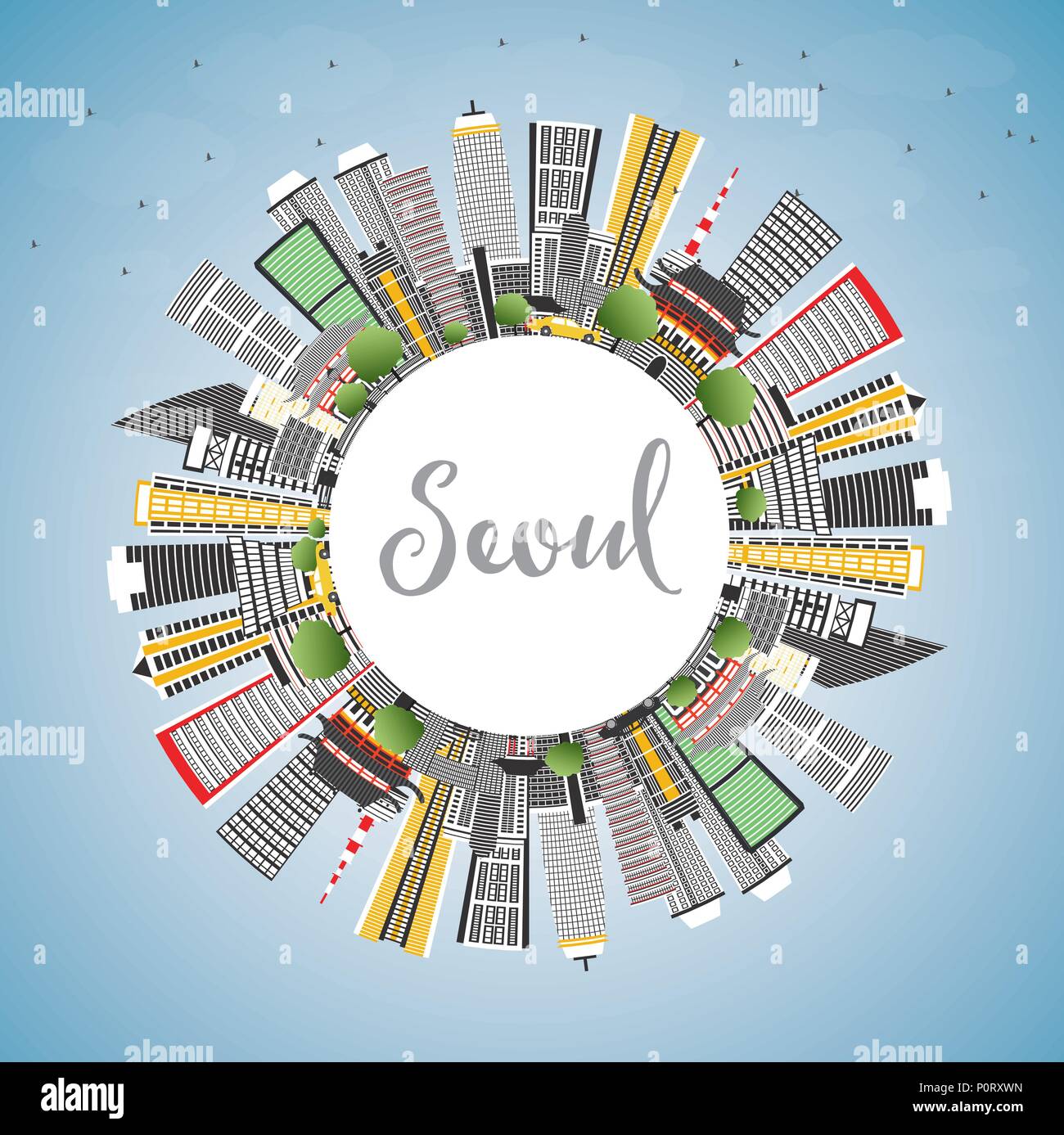 Seoul Korea Skyline with Color Buildings, Blue Sky and Copy Space ...