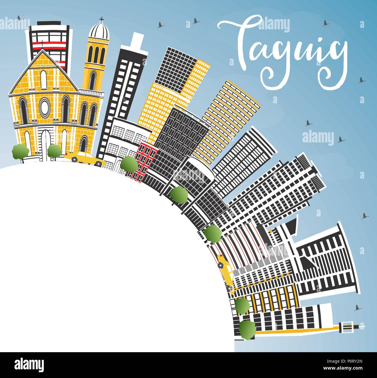 Taguig Philippines City Skyline with Color Buildings, Blue Sky and Copy ...