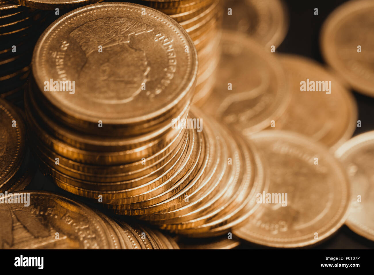 Savings, increasing columns of coins, piles of coins arranged as a ...