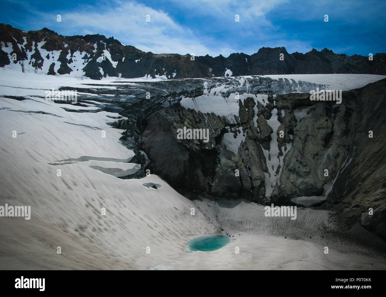 Panorama in active crater of Mutnovsky volcano at Kamchatka, Russia ...